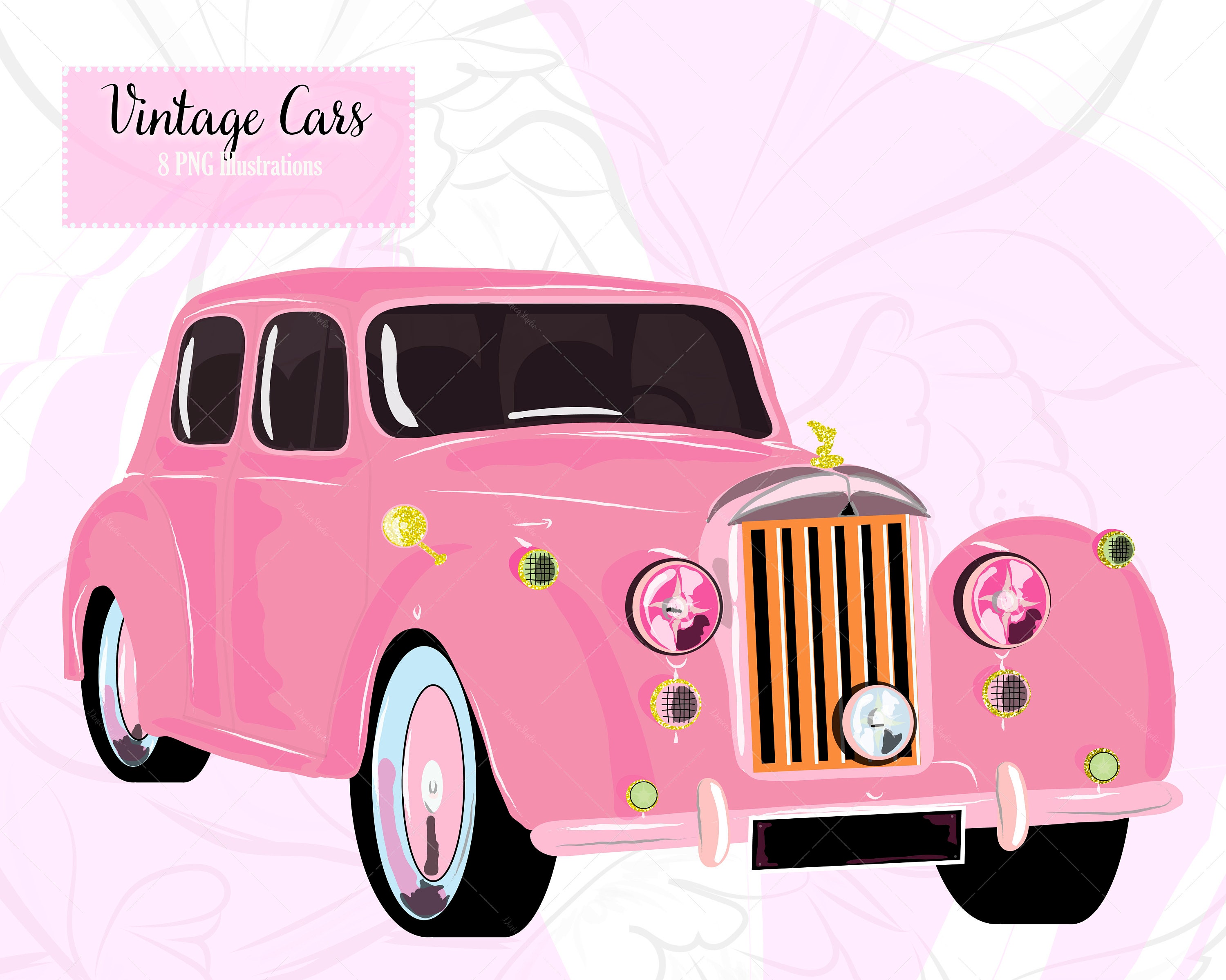 Vintage Cars Clip Art Set Retro Cars White Car Black Car | Etsy