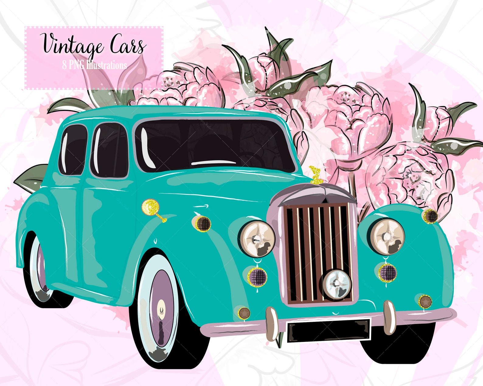 Vintage Cars Clip Art Set Retro Cars White Car Black Car | Etsy