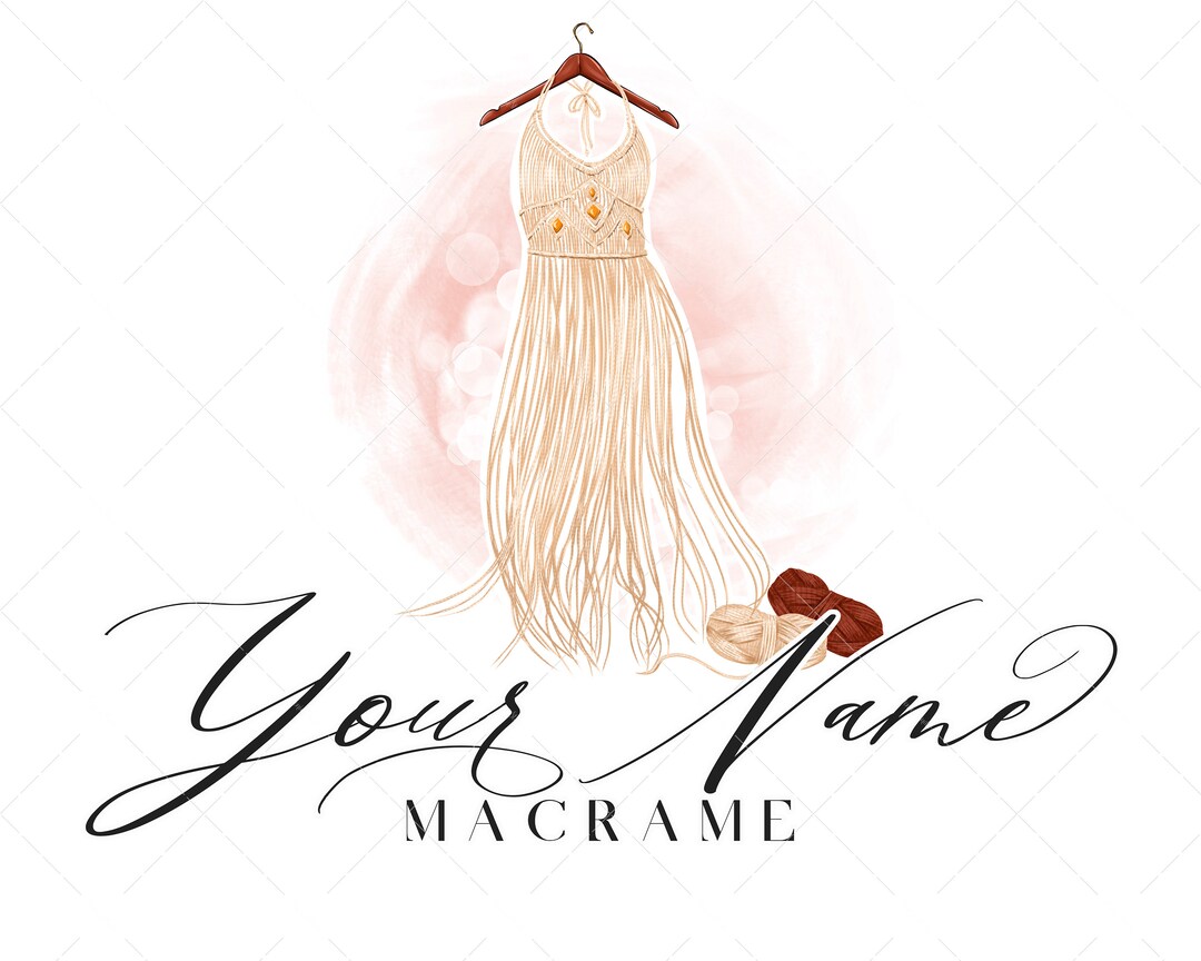 Custom Macrame Dress Logo, Boho Logo, Premade Knitting Logo Design, PNG ...