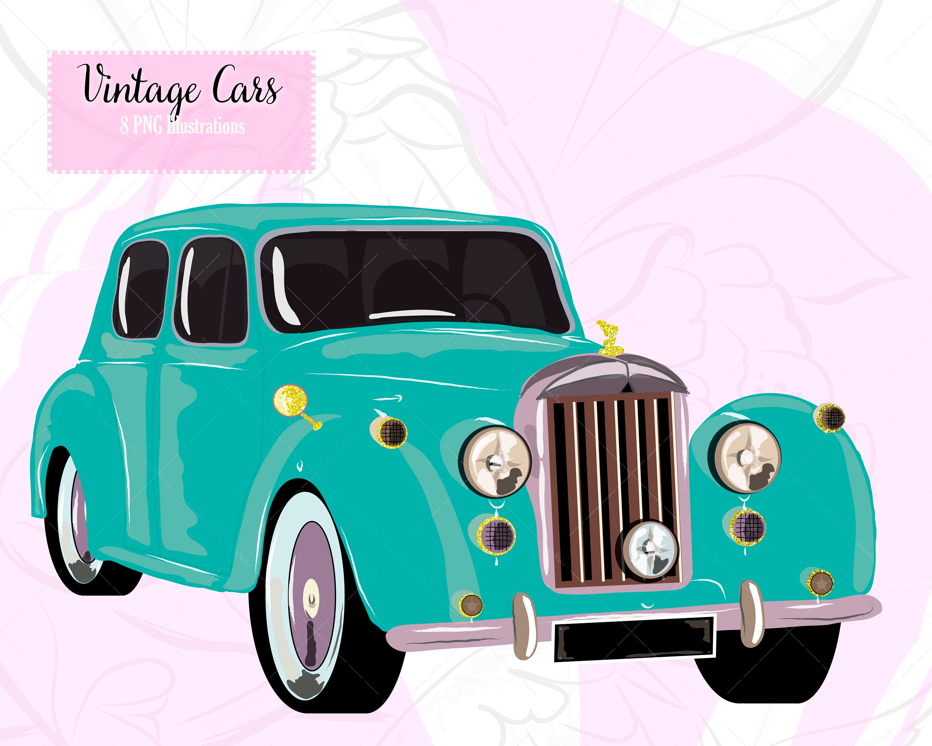 Vintage Cars Clip Art Set Retro Cars White Car Black Car | Etsy