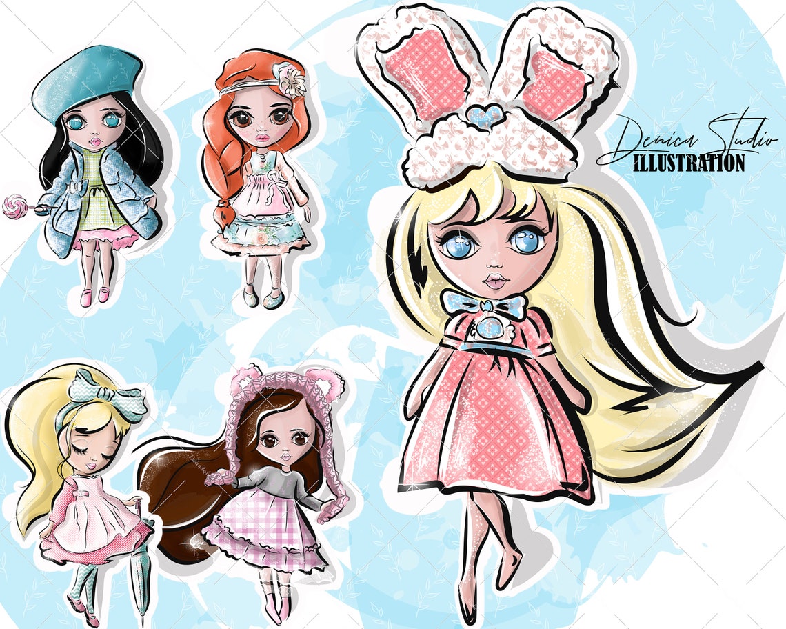 Cute Dolls Clipart Set Blithe Dolls Clipart Girls Clipart - Etsy