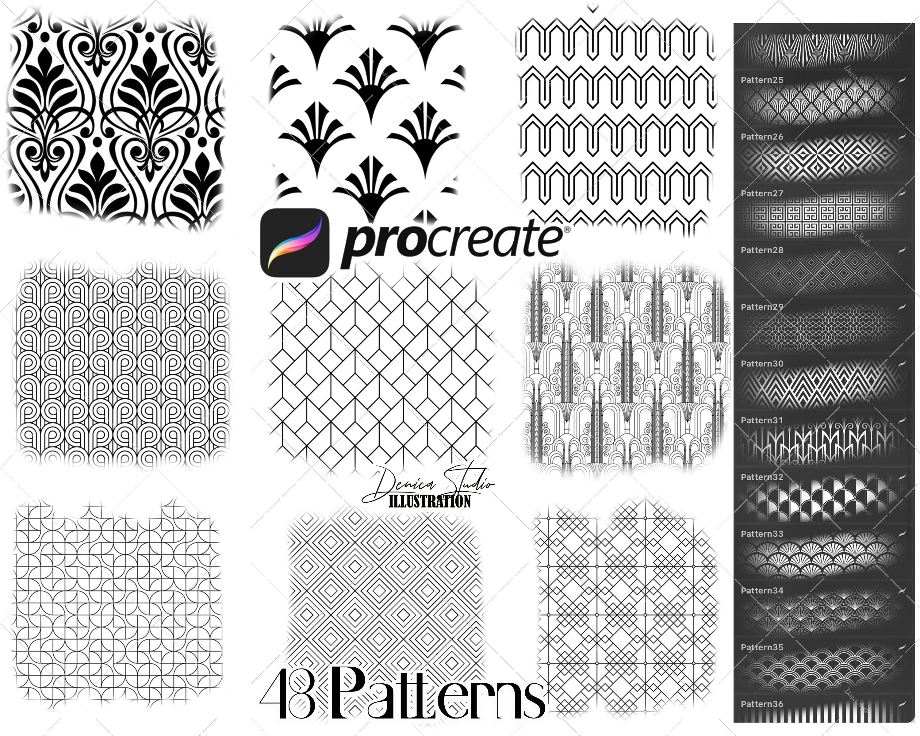 Procreate Brushes, Geometric Pattern Brushes, Procreate Stamps, Procreate Pattern, Procreate ...
