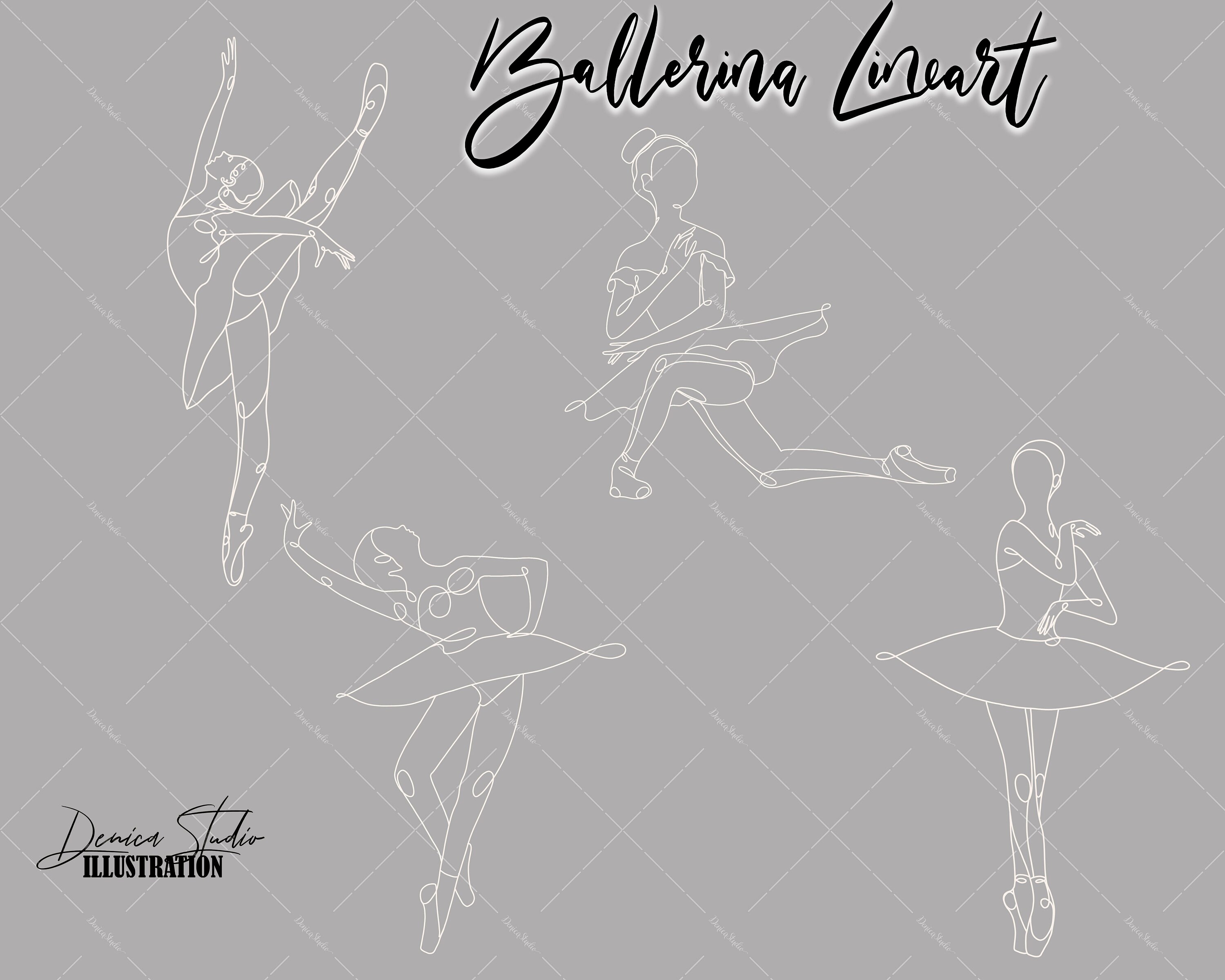 Ballerina Lineart Clipart Set One Line Clipart Single Line - Etsy