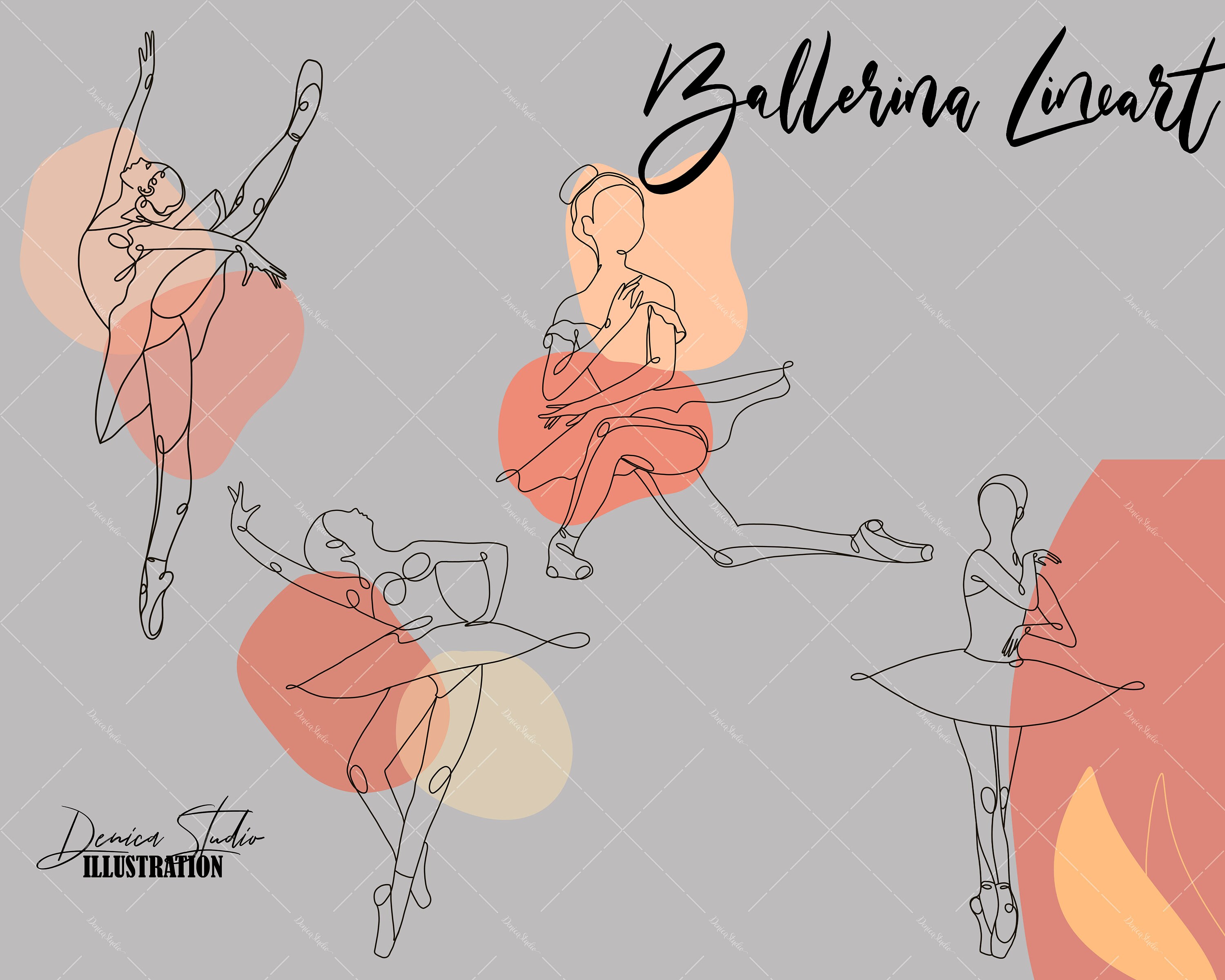 Ballerina Lineart Clipart Set One Line Clipart Single Line - Etsy