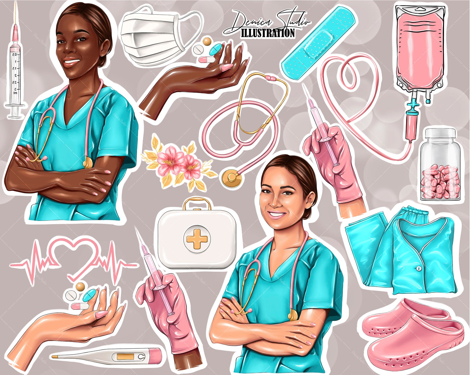 Medical Clipart Set Cute Nurse and Doctor Stickers Paramedic - Etsy