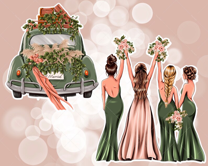 Boho Wedding Clip Art Set Just Married Clipart Bride and - Etsy