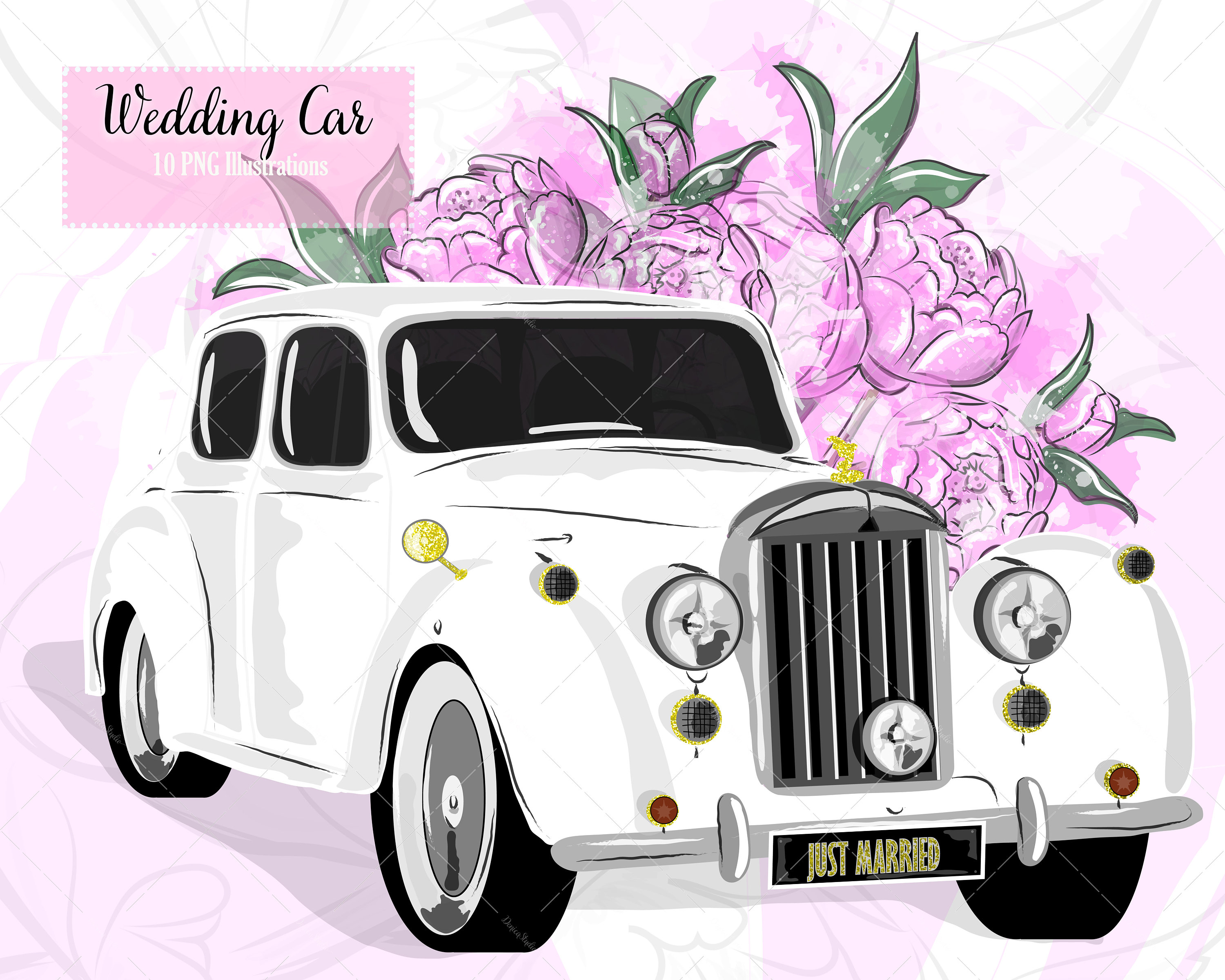 Wedding Cars Clip Art Set Just Married Car White Car Black | Etsy