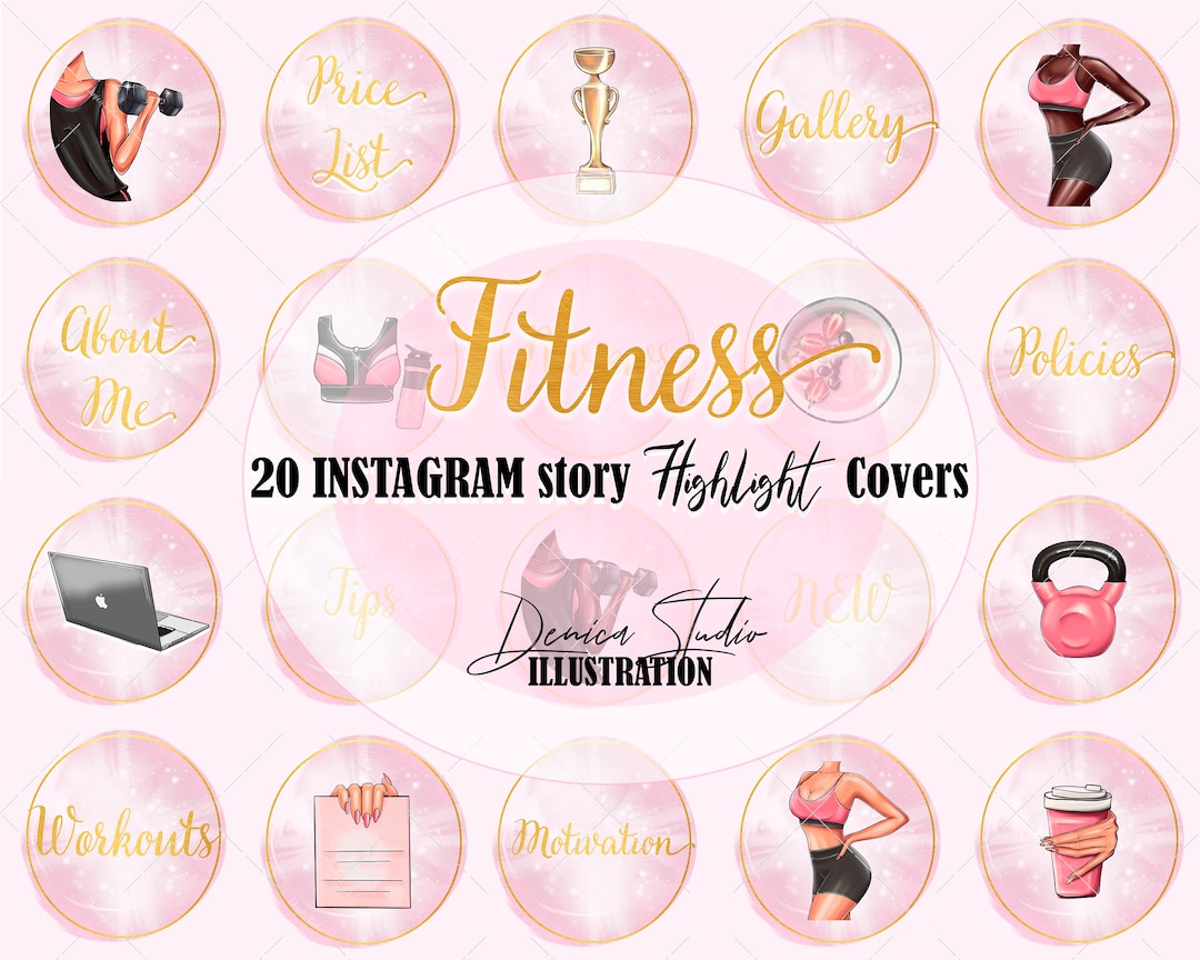 Fitness Instagram Story Highlight Covers: Pink & Gold (digital Download ...