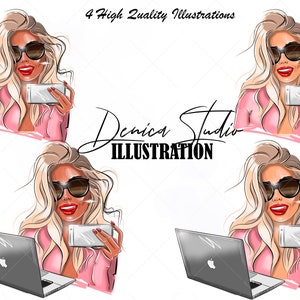 Social Media Girl Clipart Set, Influencer Clipart Fashion Girl Clipart ...