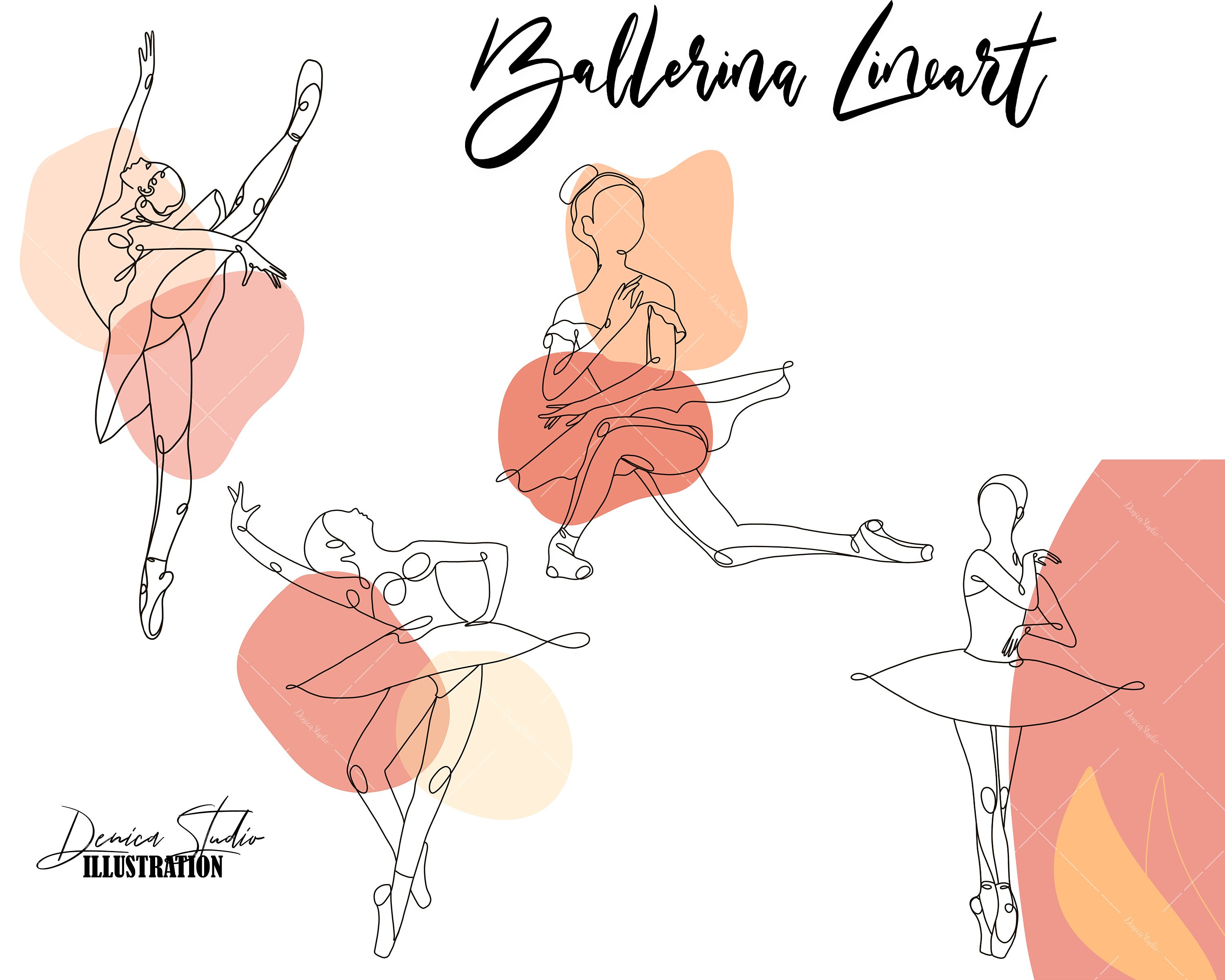 Ballerina Lineart Clipart Set One Line Clipart Single Line - Etsy