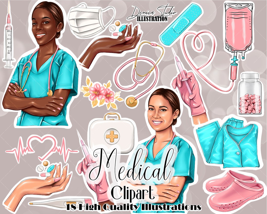 Medical Clipart Set, Cute Nurse and Doctor Stickers Paramedic Clipart ...