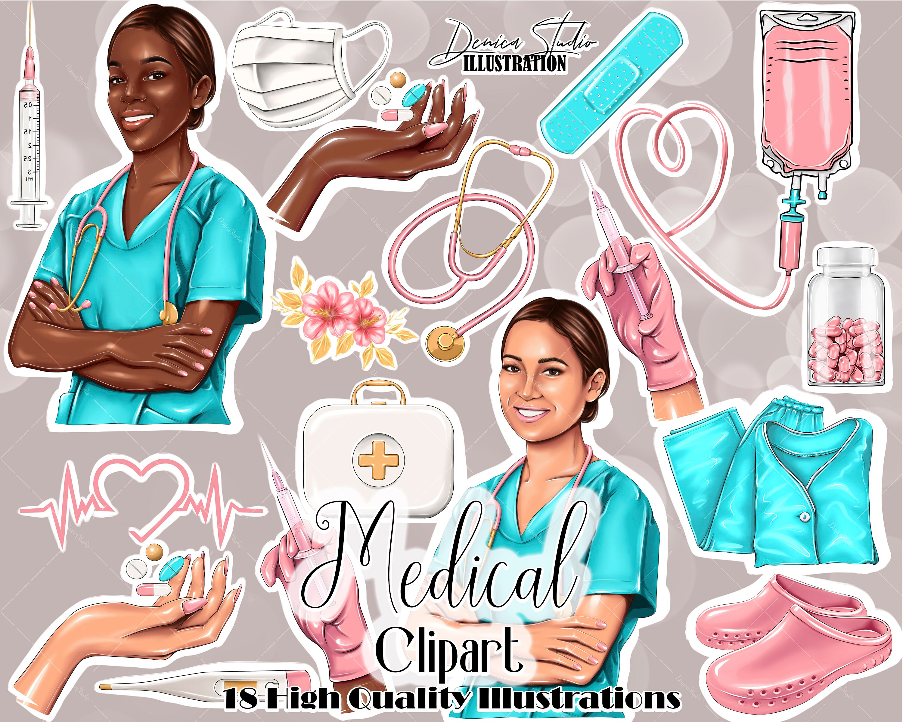 Medical Clipart Set Cute Nurse and Doctor Stickers Paramedic - Etsy