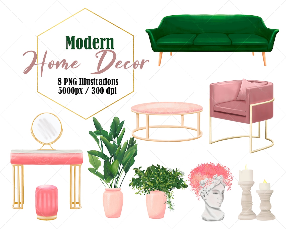 Modern Home Decor Clipart Set Home Decor Clipart Decoration - Etsy