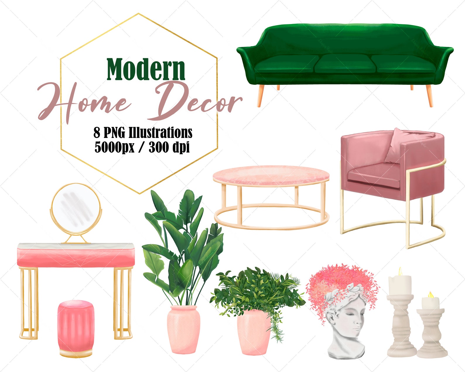 Modern Home Decor Clipart Set: Furniture & Decor Theme (PNG Digital ...