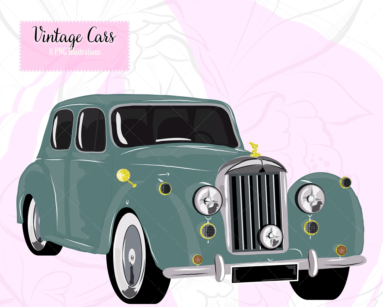 Vintage Cars Clip Art Set Retro Cars White Car Black Car | Etsy