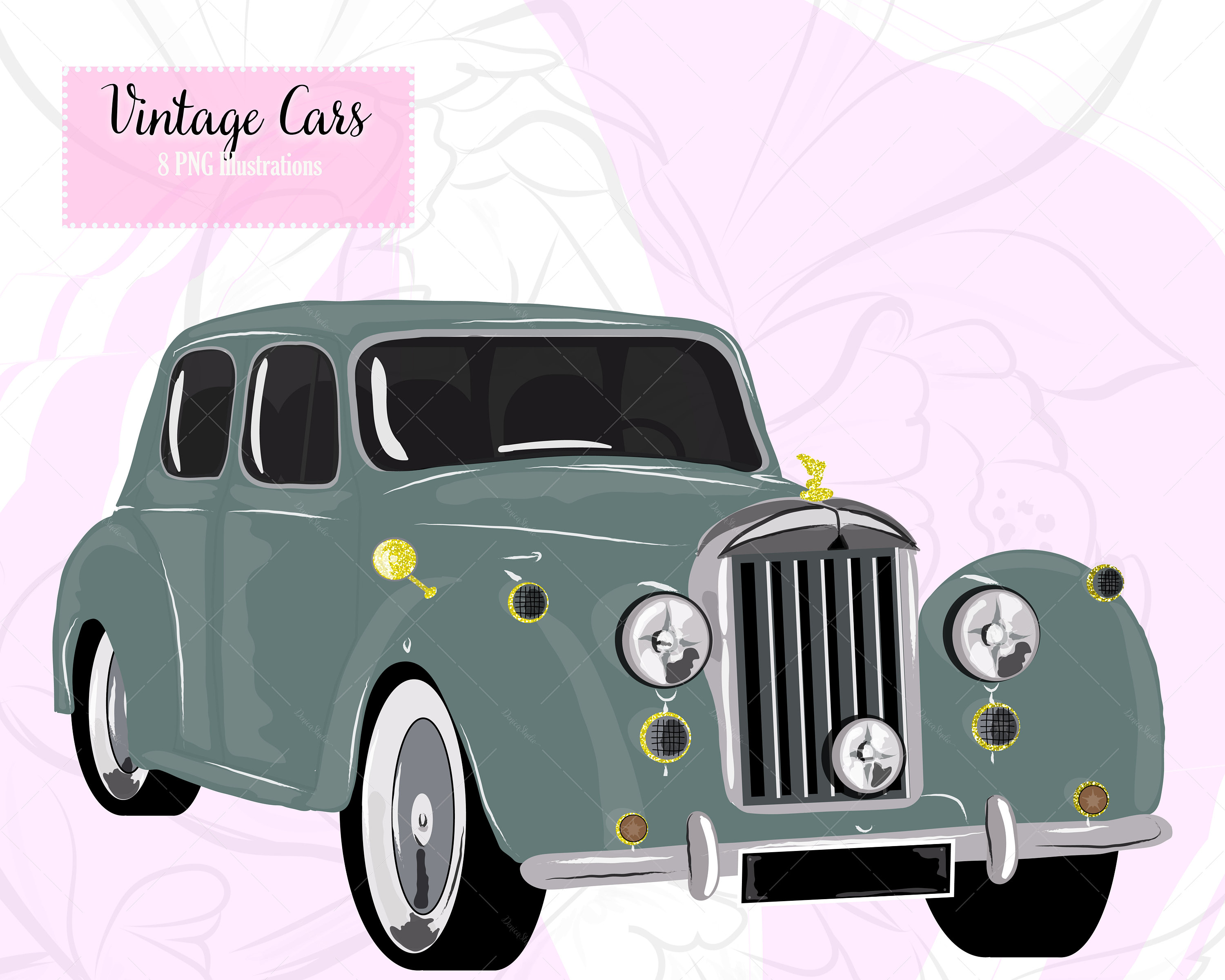 Vintage Cars Clip Art Set Retro Cars White Car Black Car | Etsy