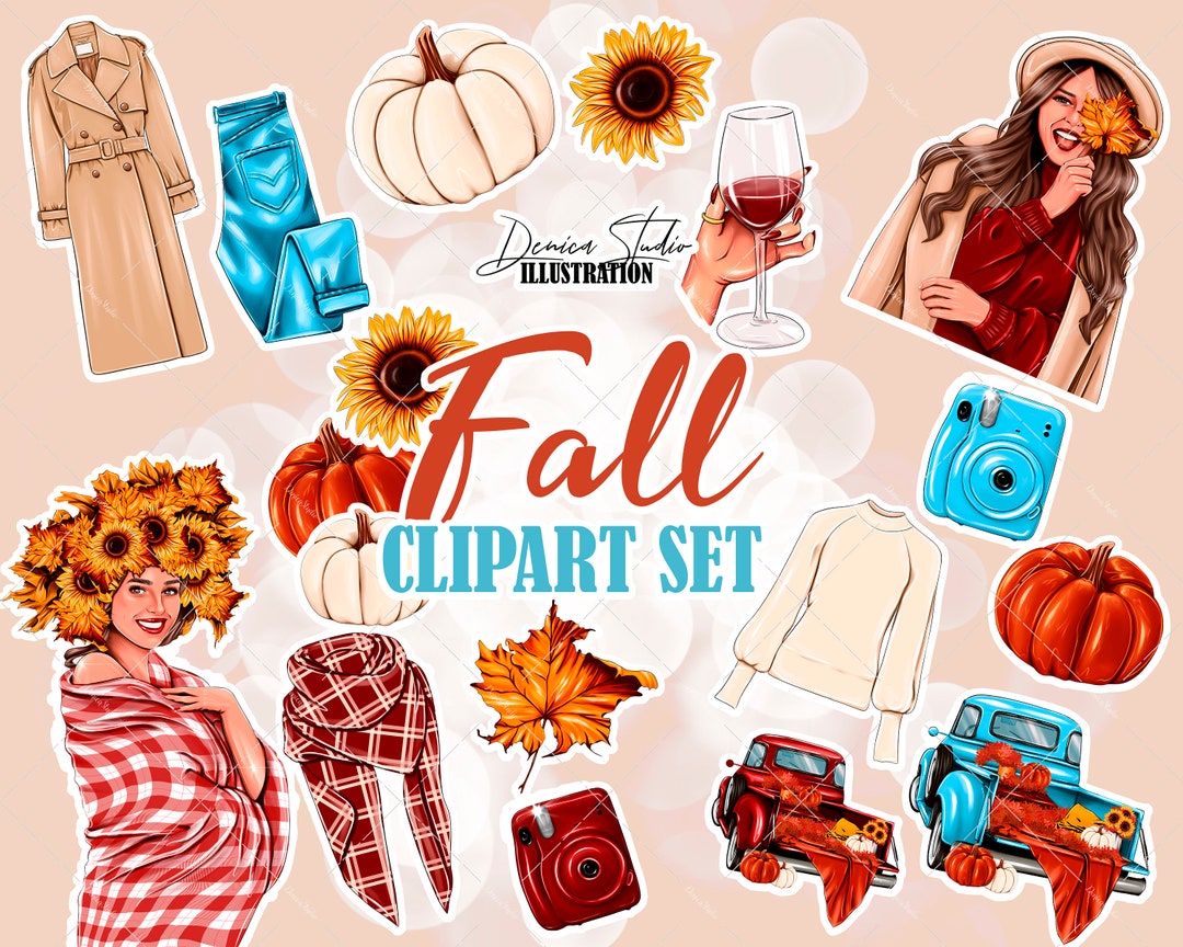 Fall Clip Art Set, Autumn Clipart, Fall Winter Clipart, Boho Fashion ...