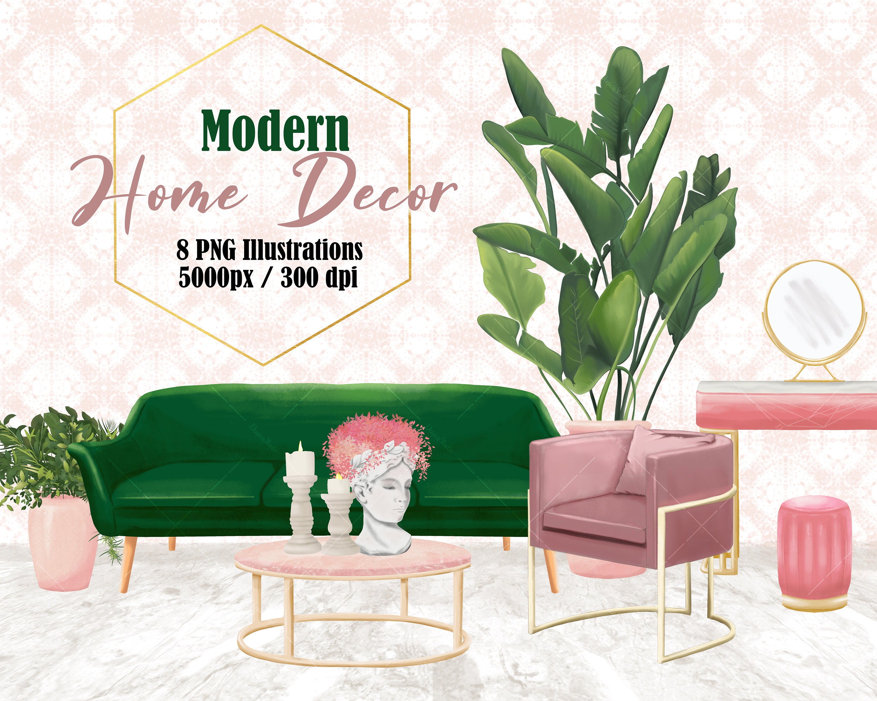 Modern Home Decor Clipart Set: Furniture & Decor Theme (PNG Digital ...
