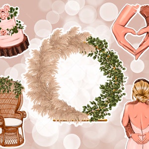 Boho Wedding Clip Art Set, Just Married Clipart, Bride and Groom ...