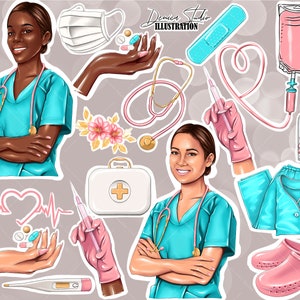 Medical Clipart Set, Cute Nurse and Doctor Stickers Paramedic Clipart ...
