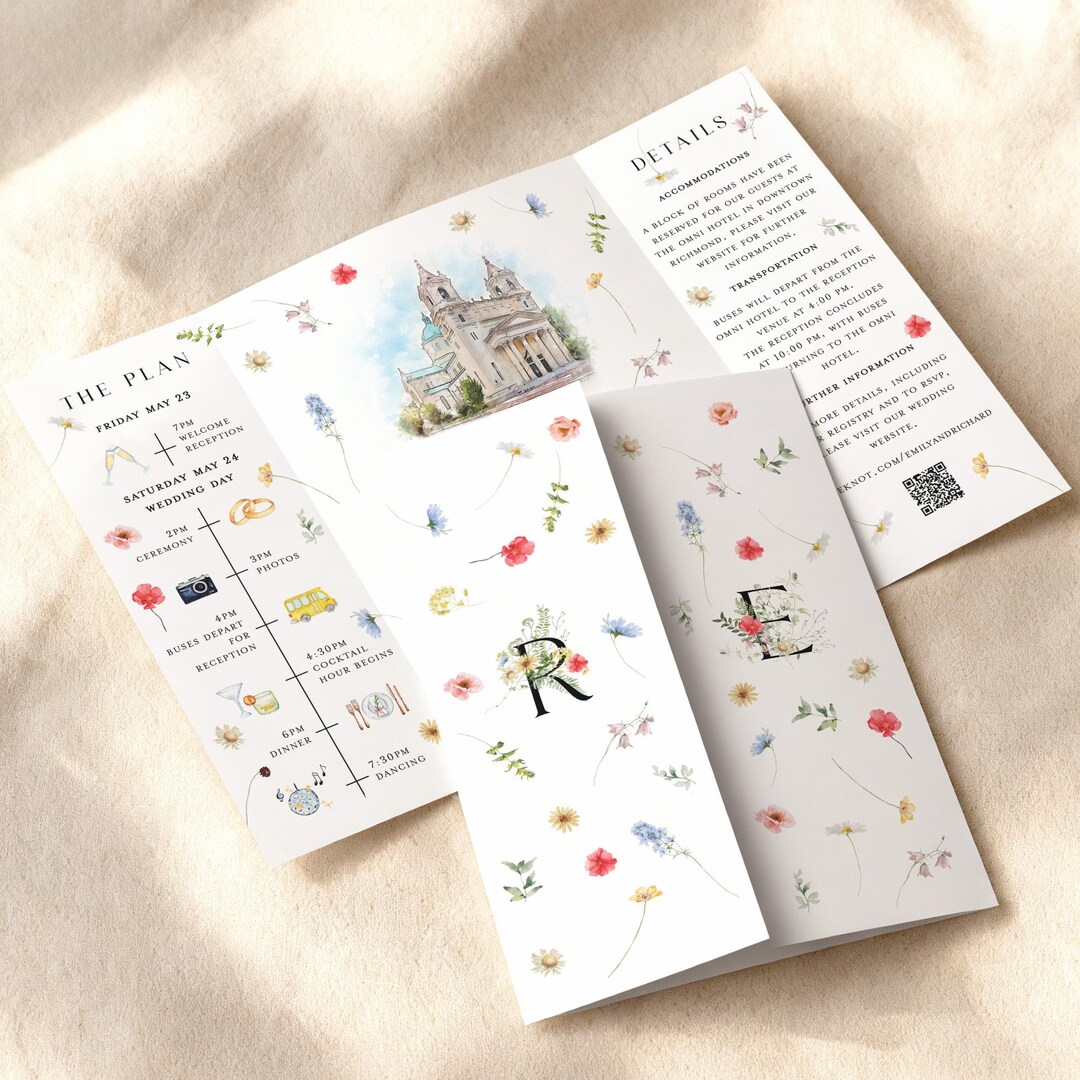 Spring Wildflower Gatefold Wedding Invitation With Custom Watercolour ...