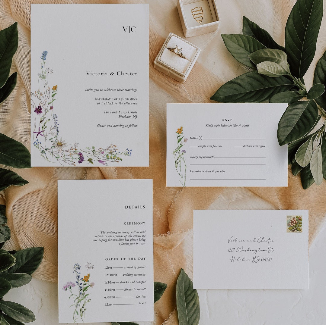 Minimalist Wildflower Wedding Invitation: Spring Meadow Floral - Etsy