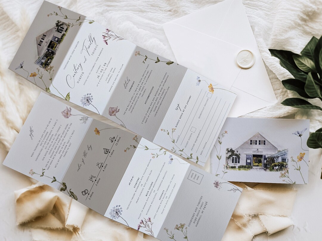 Courteney | Concertina Wedding Invitation. Venue Illustration ...