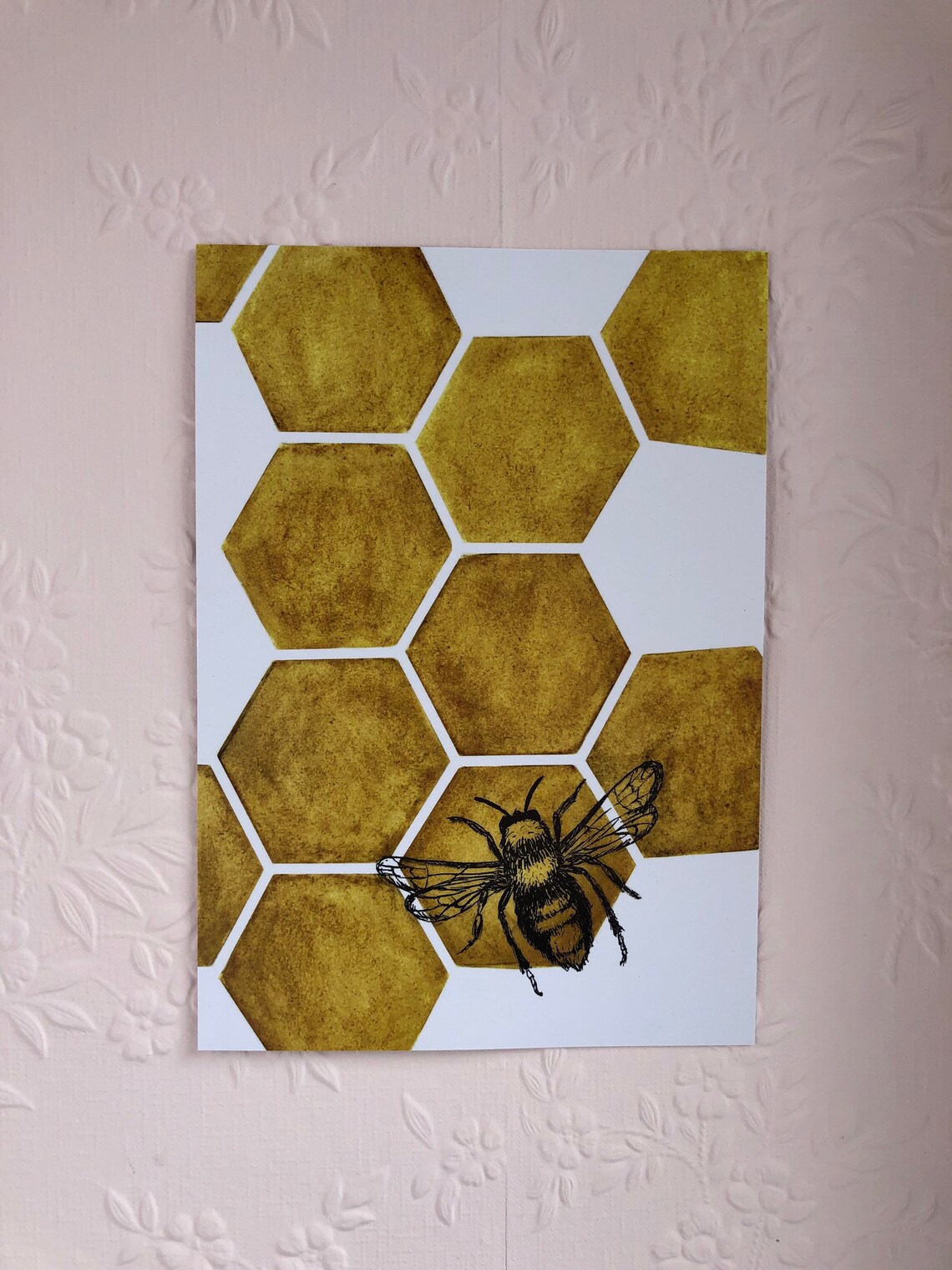 Bee Honeycomb Watercolour Matte Print - Etsy