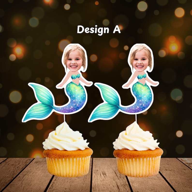 Mermaid Personalized Face Cupcake Topper Handmade, Custom Party Decor ...