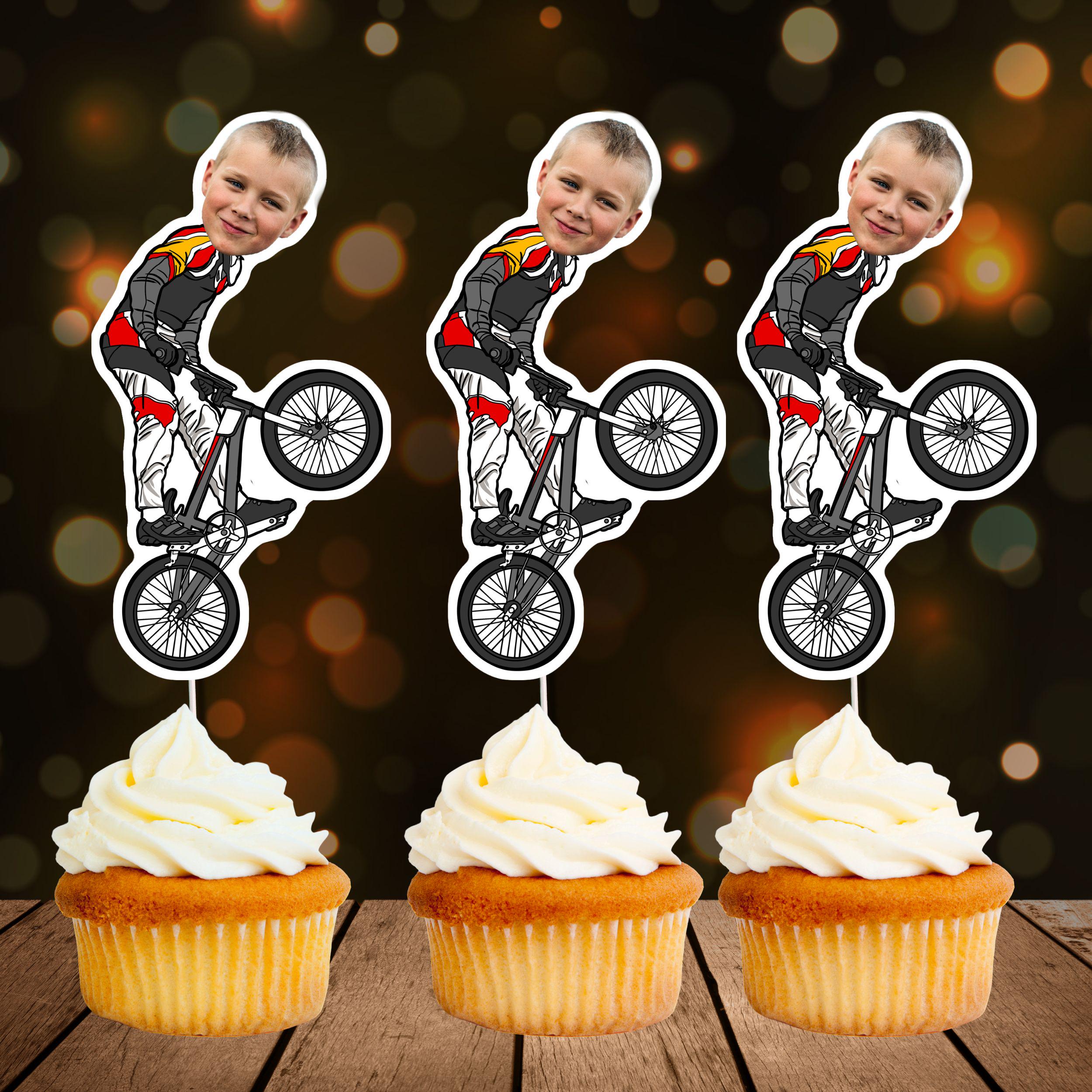 BMX Bike Personalized Face Cupcake Topper Handmade, Custom Face, Party ...