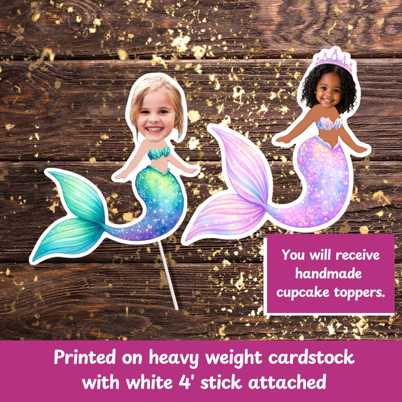 Mermaid Personalized Face Cupcake Topper Handmade, Custom Party Decor ...