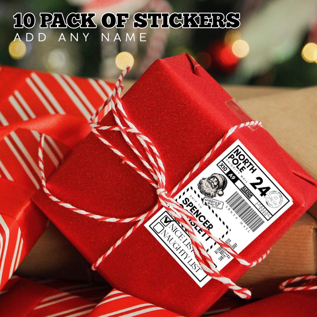 Personalised Santa Delivery Label Pack of 10 North Pole Nice List Tag ...