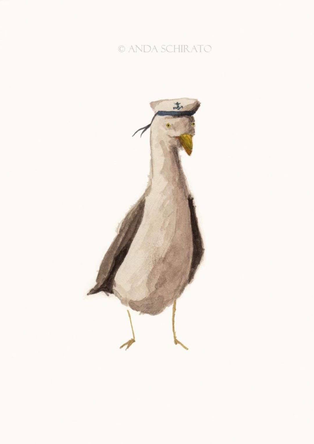 Seagull Captain Watercolor Art Print: Nautical Sea Wall Decor - Etsy