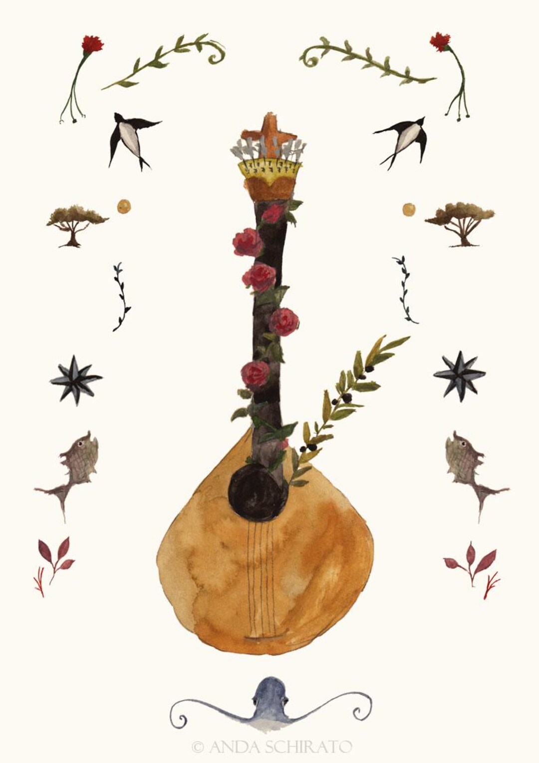 Fado Guitar Art Print: Portuguese Music, Olives, Lisbon Decor, Culture ...