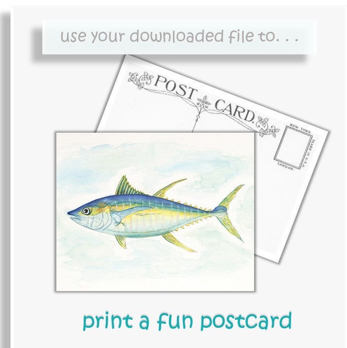 Watercolor Yellow Fin Tuna Wall Art | Instant Download Printable Wall ...