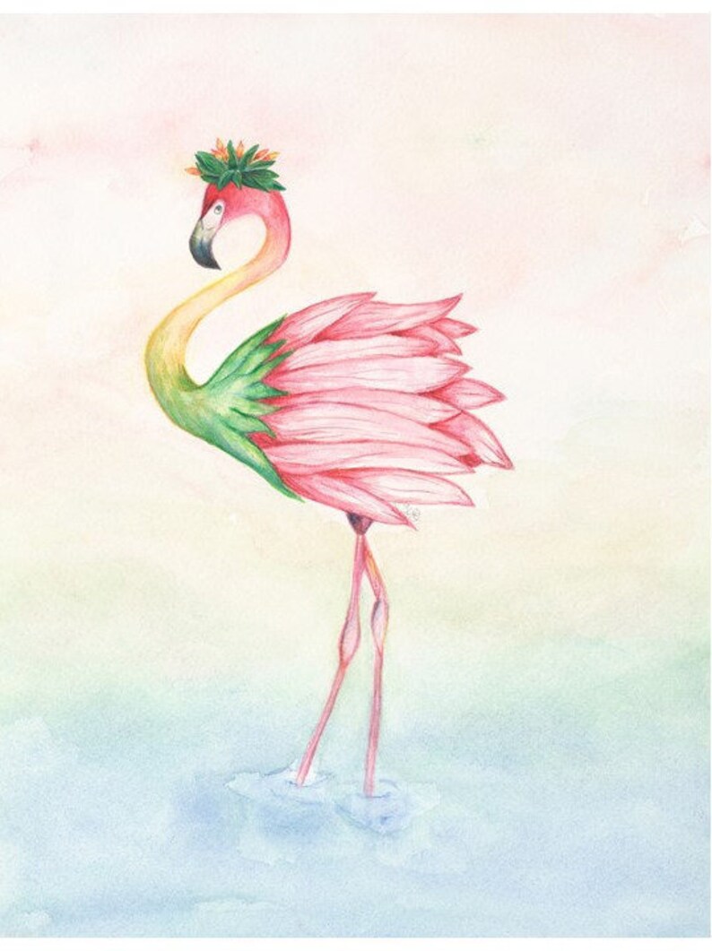 Watercolor Flamingo Flower Bud | Downloadable Printable Art - Etsy