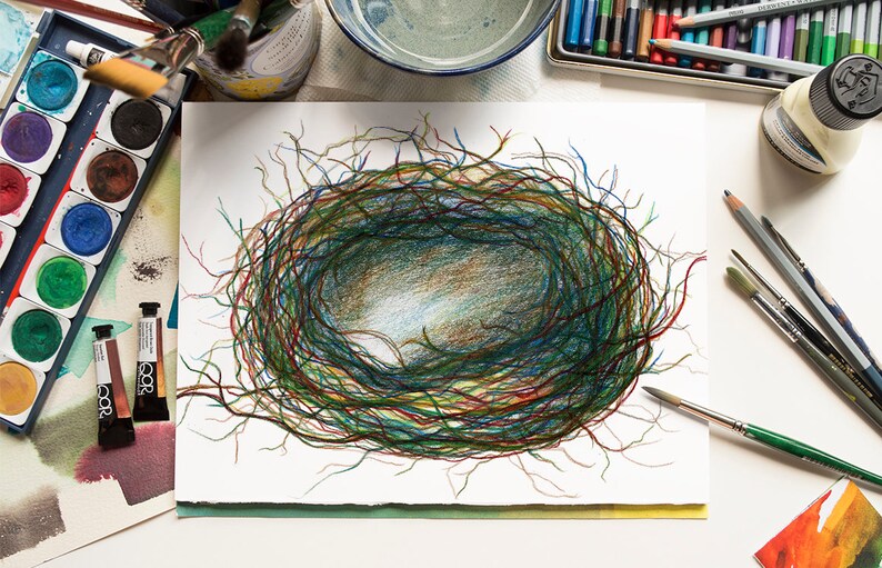 Empty Bird Nest Colored Pencil Art | Downloadable Printable Art - Etsy