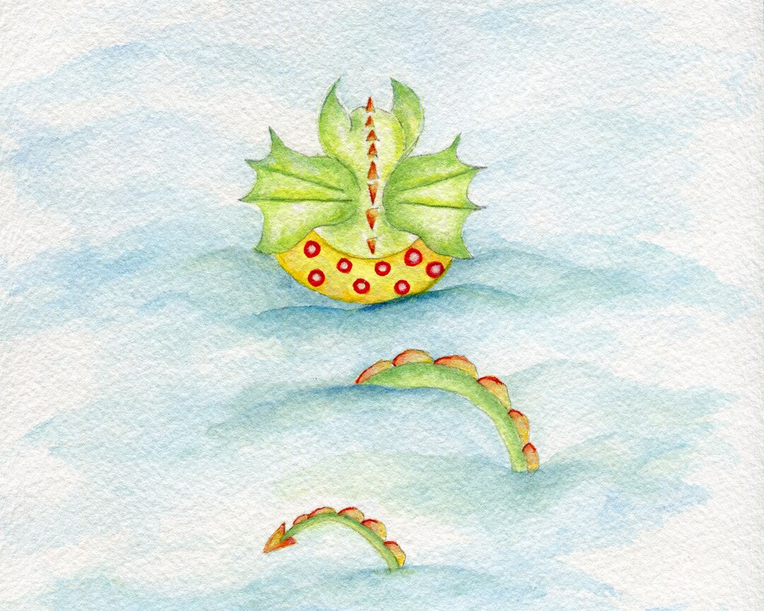 Whimsical Baby Dragon Afloat in a Sea of Thought | Printable ...