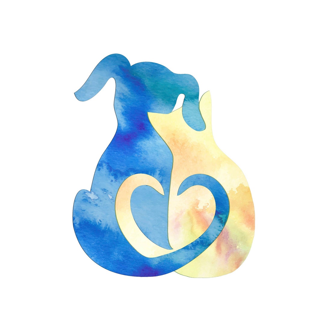 Best Friends Forever Cat and Dog Reverse Watercolor Silhouette ...