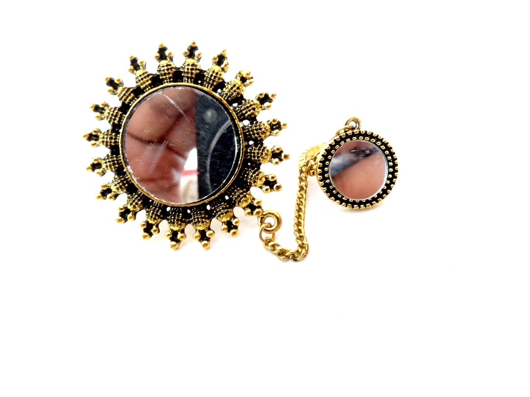 Retro Golden Mirror Double Ring Chain Indian Ring Free Size Adjustable Traditional Oxidized ...