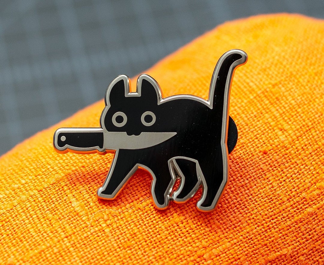 Black Knifecat Enamel Pin - Etsy