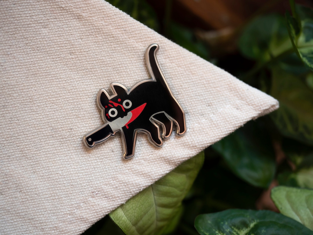 Bloody Black Knifecat Enamel Pin - Etsy