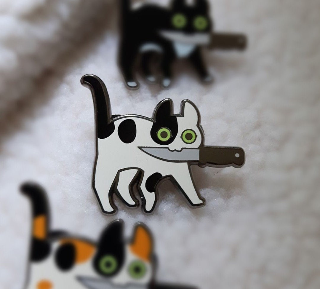 Black and White Spotted Knifecat Enamel Pin - Etsy