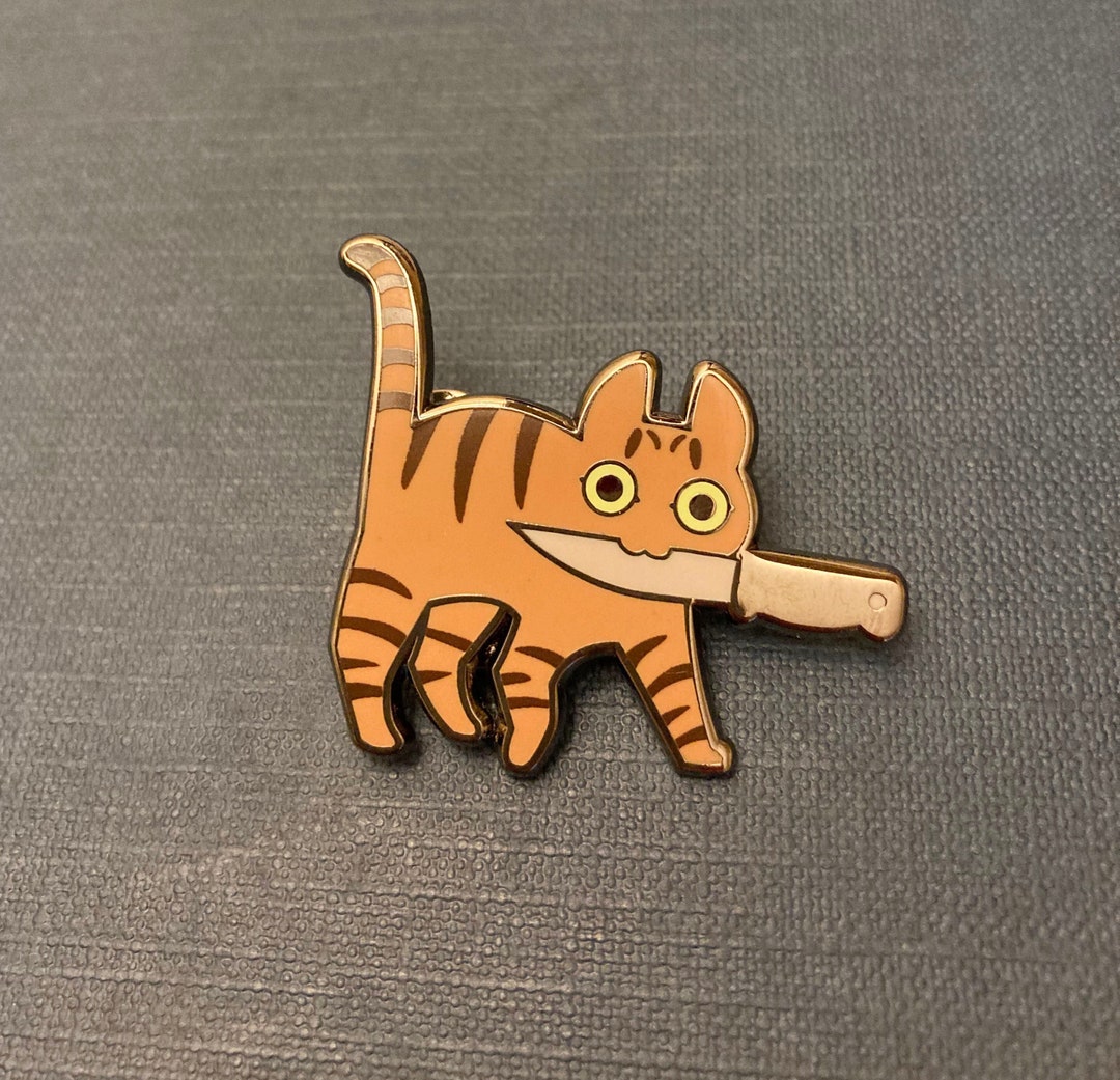 Brown Tabby Knifecat Enamel Pin - Etsy