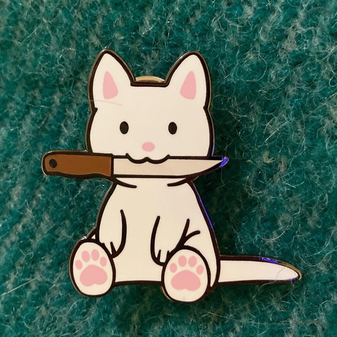 Cute Sitting White Knifecat Pin - Etsy