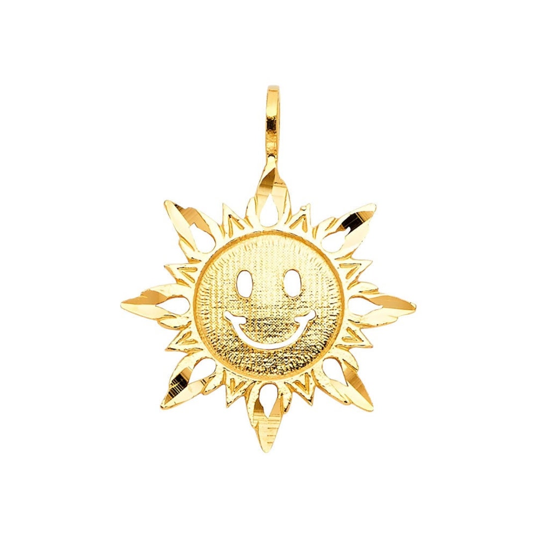 14K Yellow Gold Smiling Sun Pendant, Gold Sun Pendant for Women ...