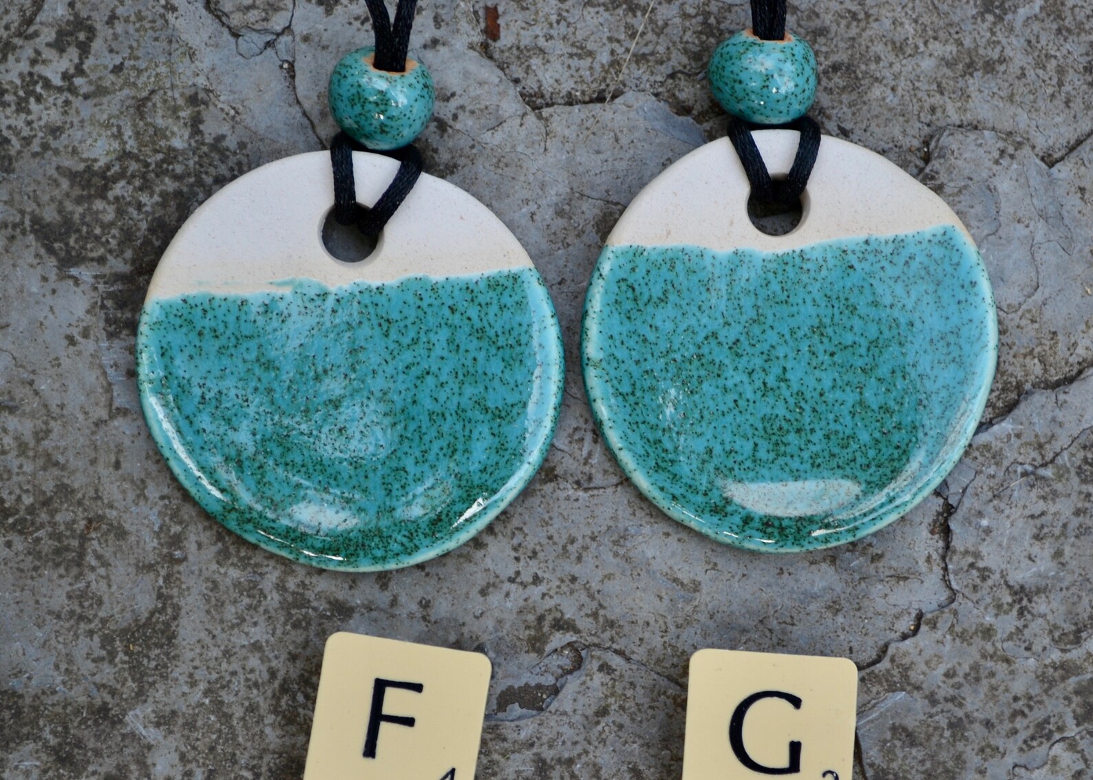 Ceramic Pendants in Lovely Deep Turquoise Green Glaze With Speckle ...