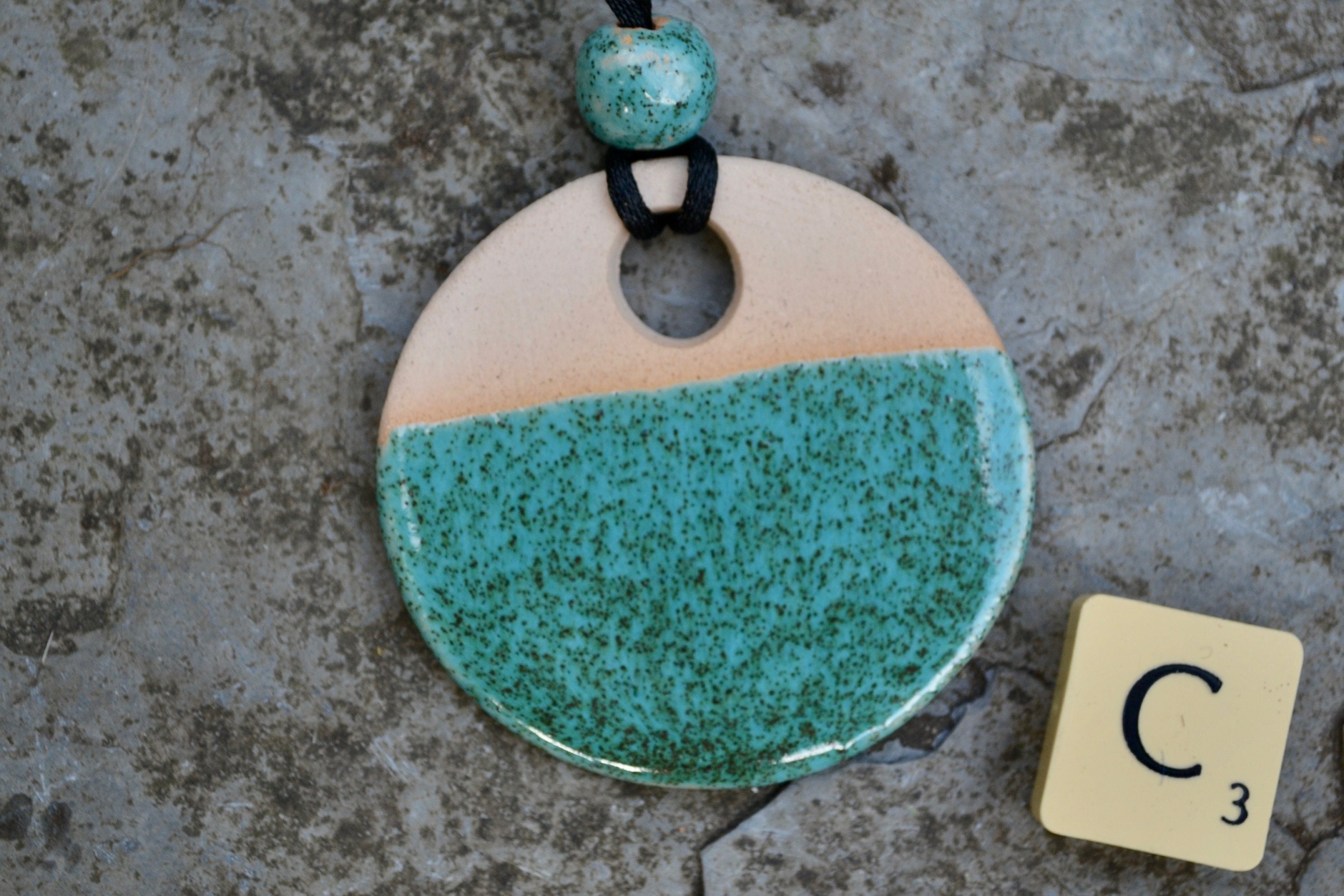 Ceramic Pendants in Lovely Deep Turquoise Green Glaze With Speckle ...