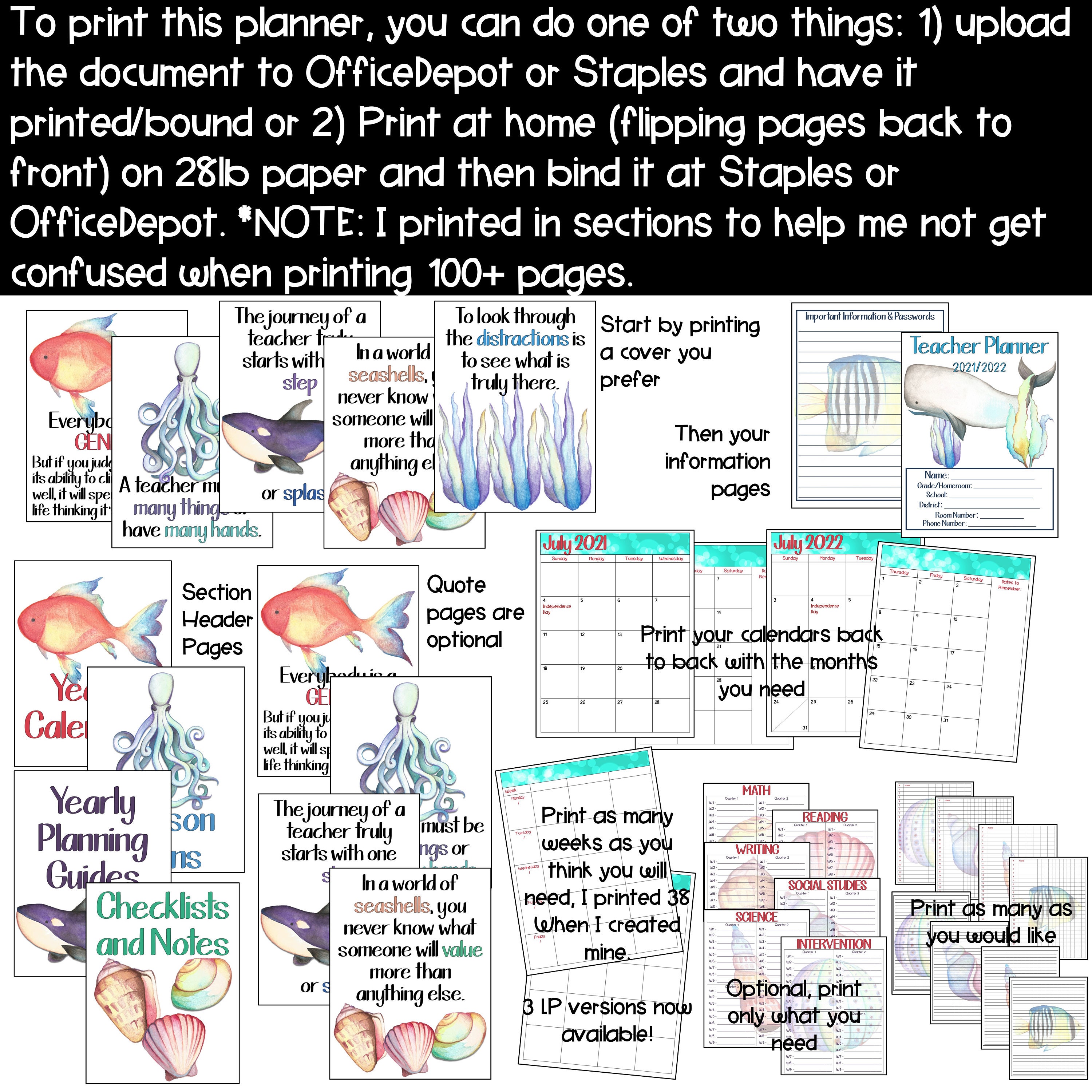 Digital Watercolor Sea Life Planner for 2024-2025 (editable) - Etsy