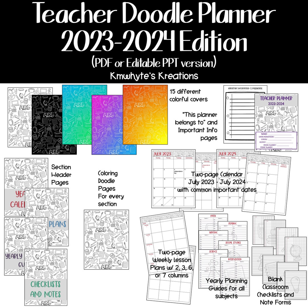Digital Teacher Doodle Planner 2023-2024 editable - Etsy